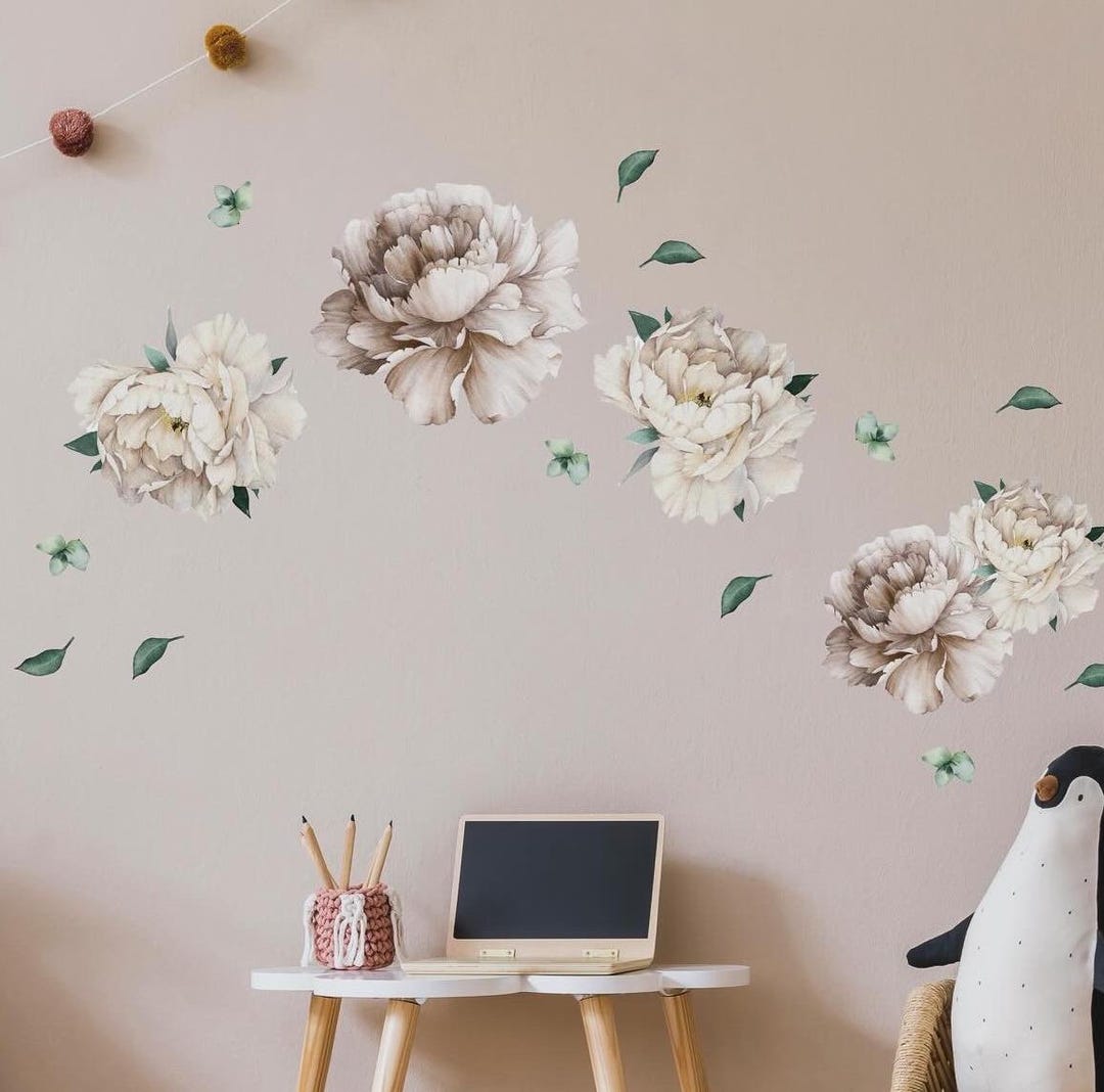Peony Floral Decals, Large Peony Wall Decals Peel and Stick Stickers ...
