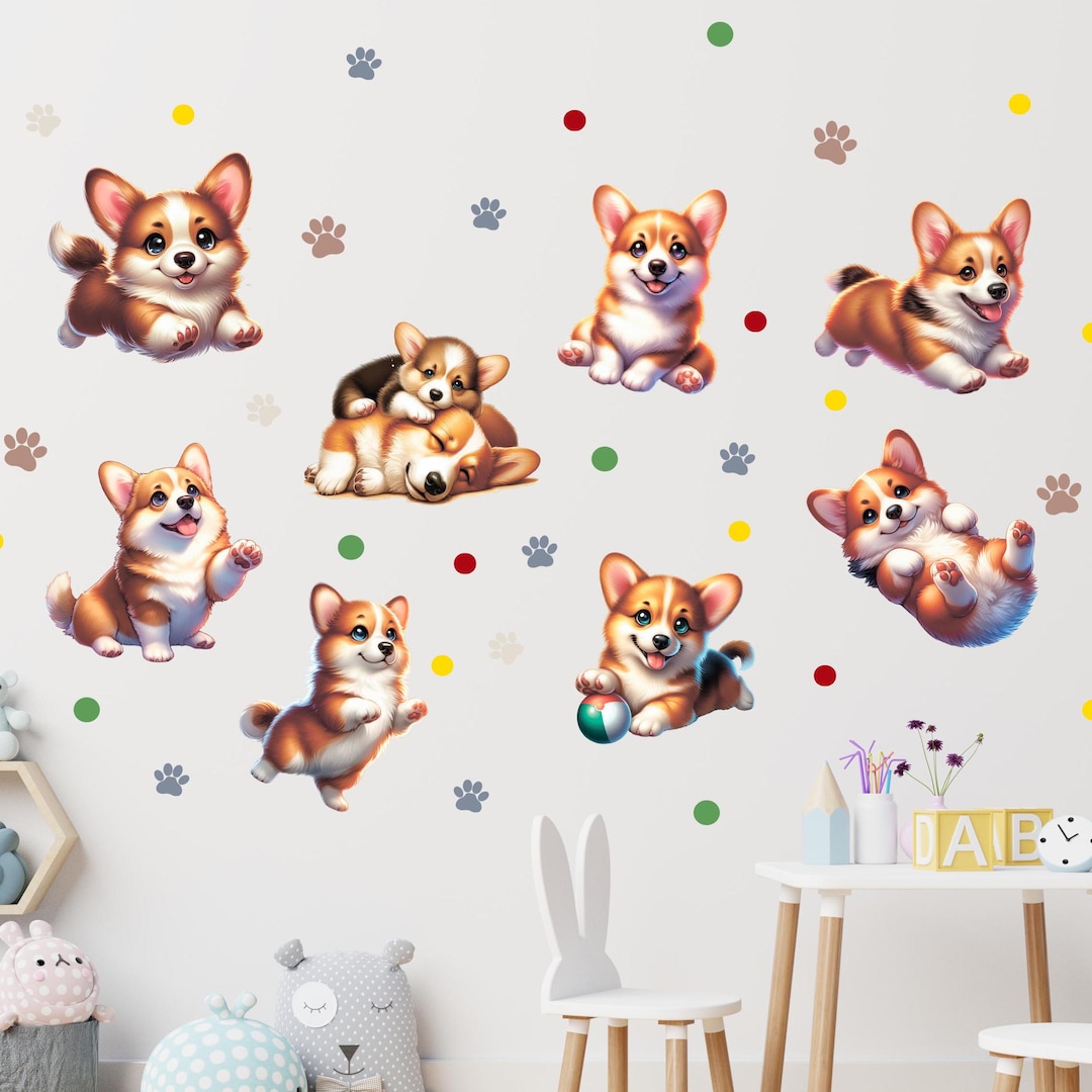 Dogs Wall Decals Corgi Puppy Wall Decals Cute Corgi Nursery Stickers ...
