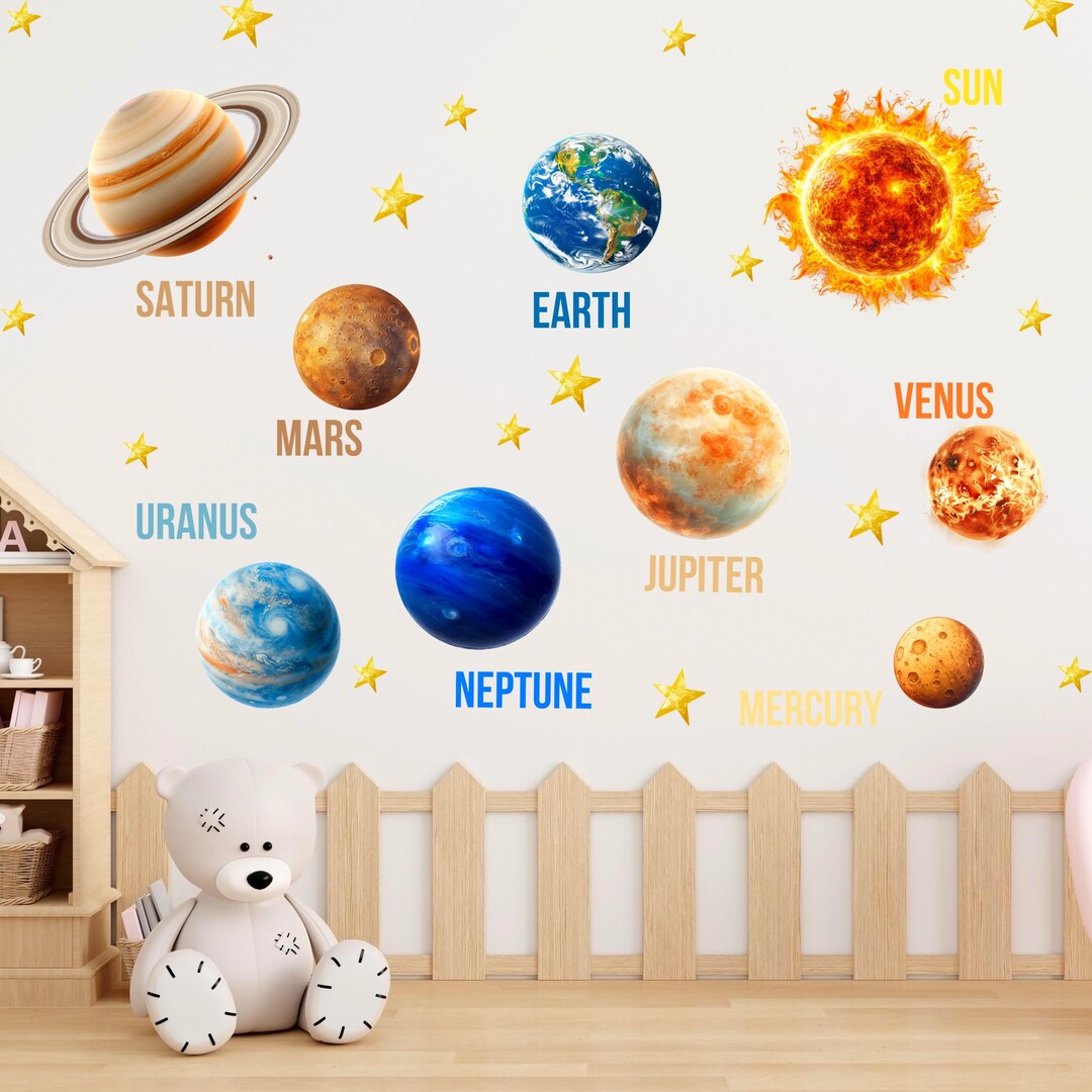 Planet Wall Decals – Cute Solar System, Planets & Stars Wall Stickers ...