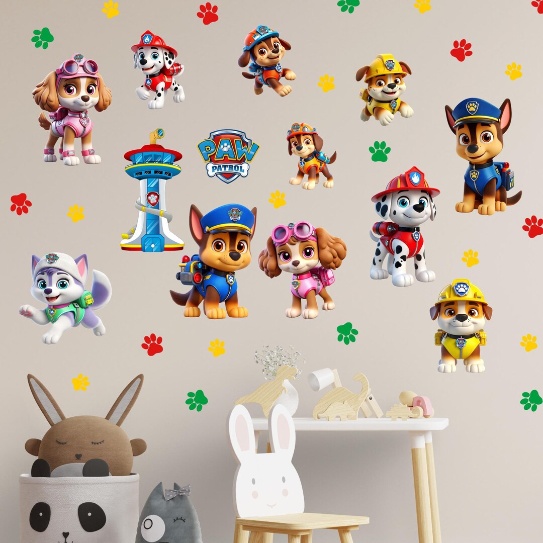 Paw Patrol Wall Decals, Dogs Wall Stickers With Chase Marshall Skye ...
