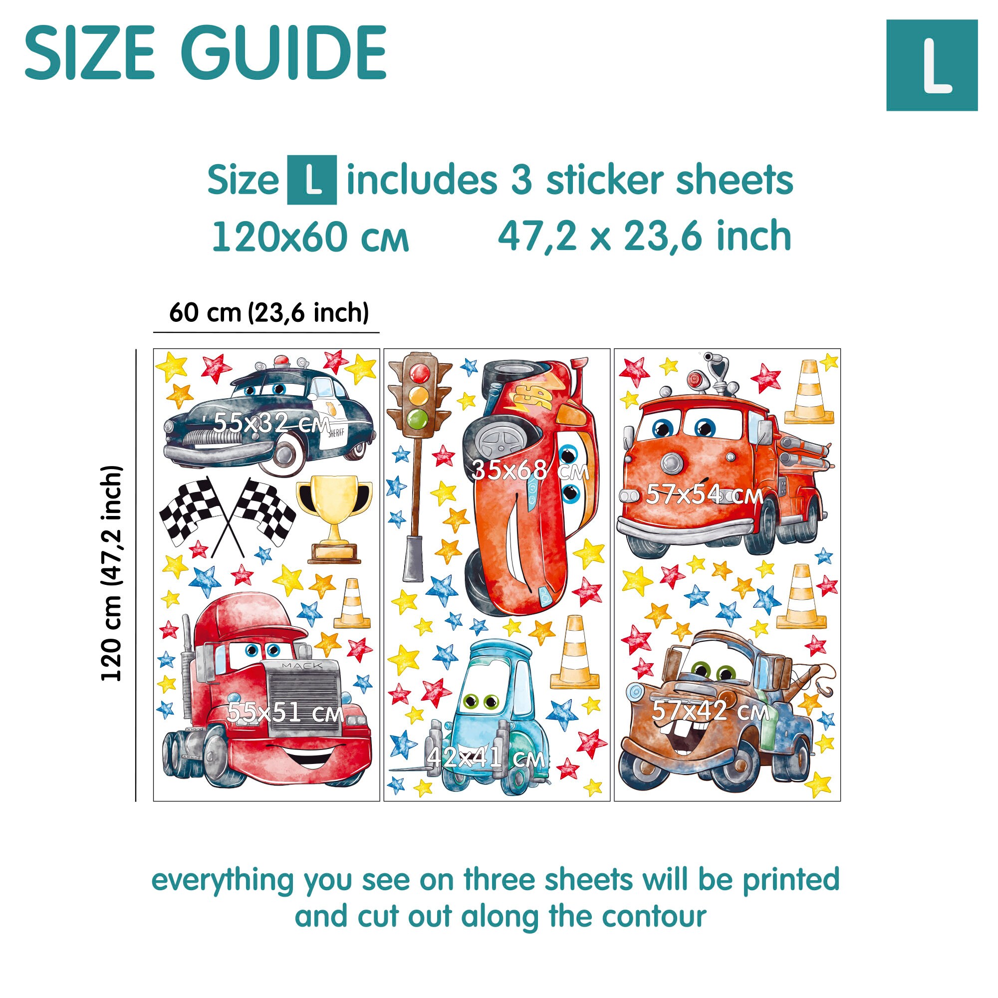 Cartoon Cars Wall Decals for Kids, Cars Wall Stickers, Mcqueen Wall ...