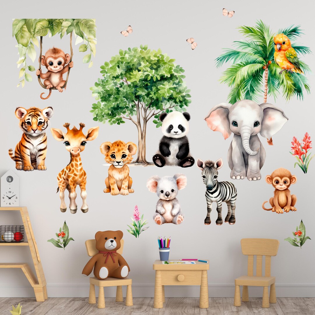 Safari Animal Wall Decals African Animals Wall Stickers Lion Elephant ...