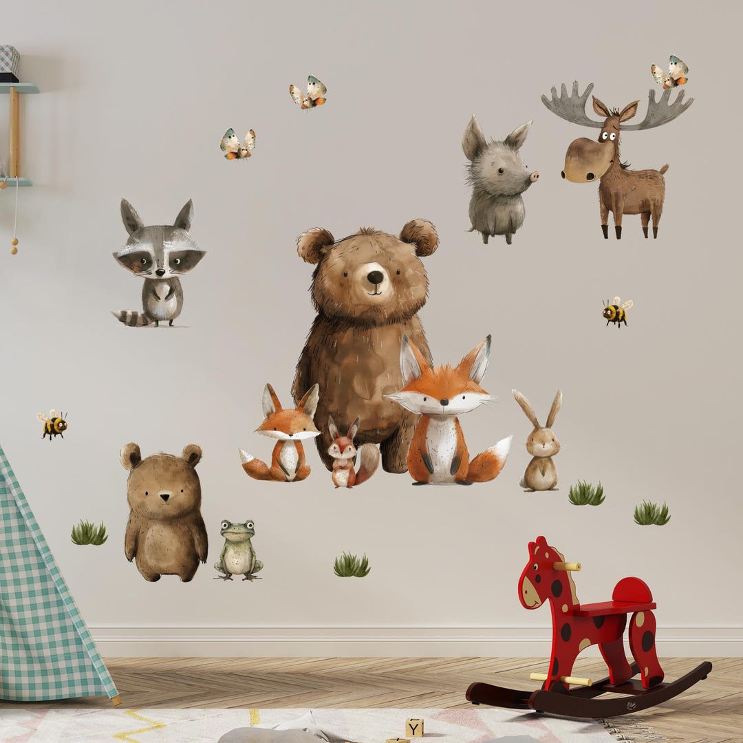 Woodland Animals Wall Decals - Cute Forest Animal Nursery Stickers ...