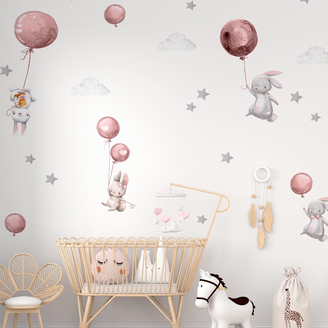 Bunny Wall Decals, Bunnies Flying Wall Stickers, Rabbits Wall Decal ...