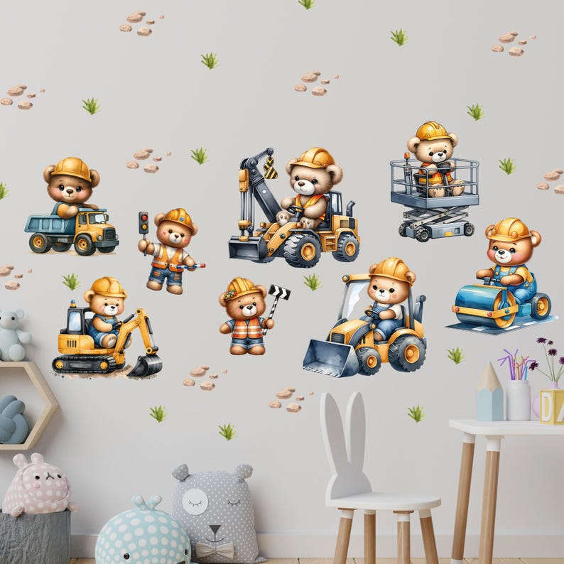 Construction Bear Wall Decals | Teddy Bear Construction Trucks ...
