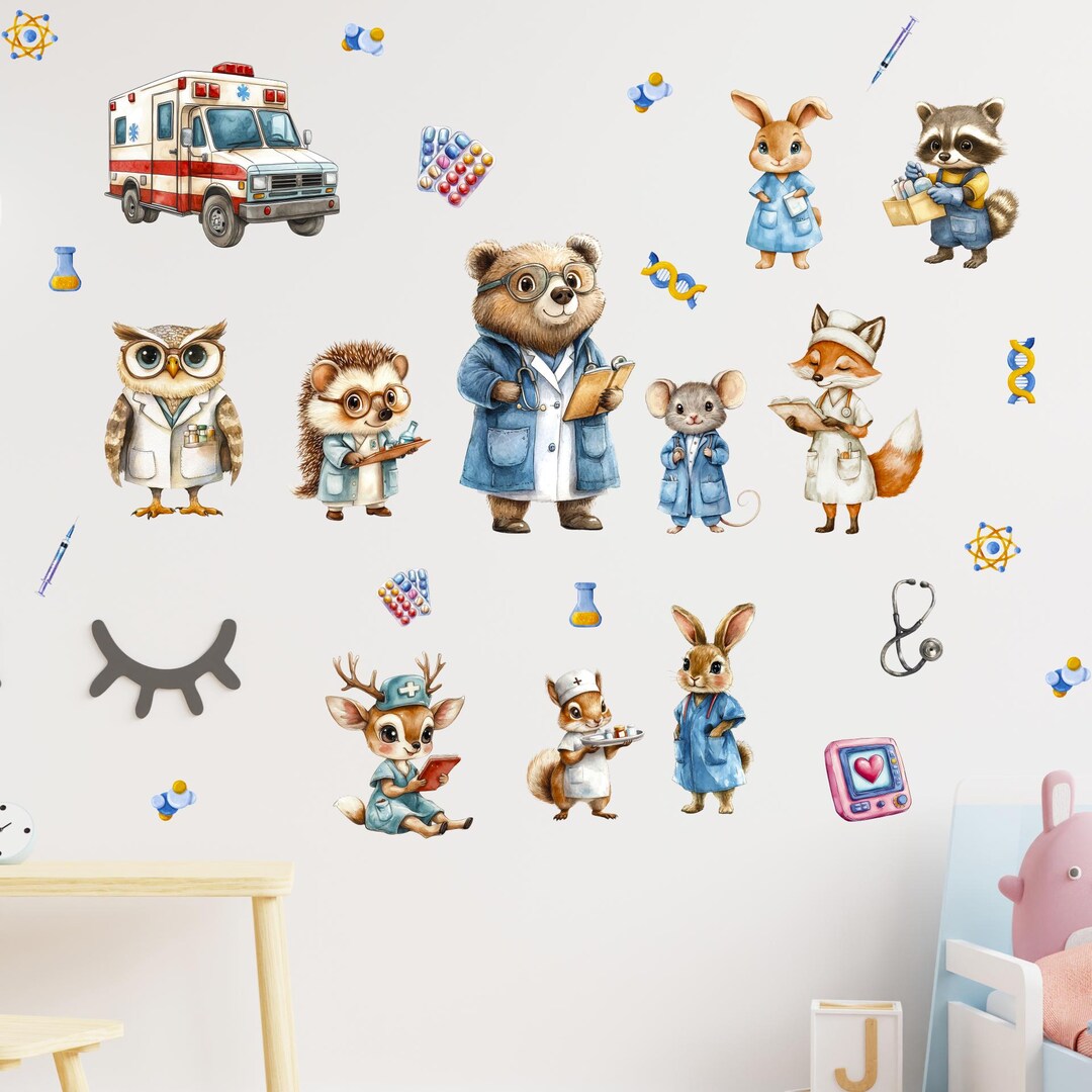 Doctor Animals Wall Decals, Hospital Wall Stickers, Medical Wall Art ...