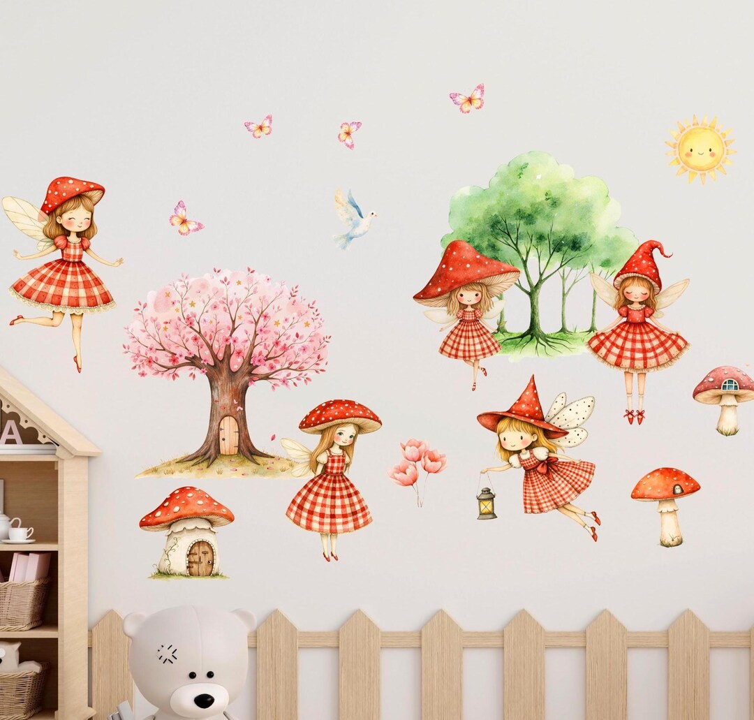 Fairy Mushroom Wall Decals, Cottagecore Fairy Stickers, Cute Fairies on ...
