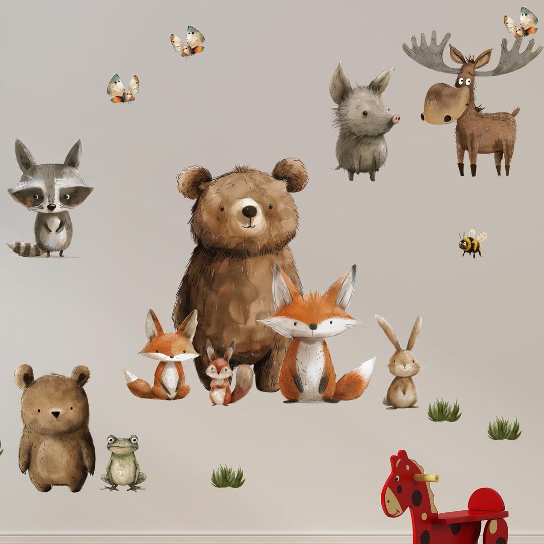 Forest Animals Wall Decals - Cute Animal Nursery Stickers - Bear, Fox ...