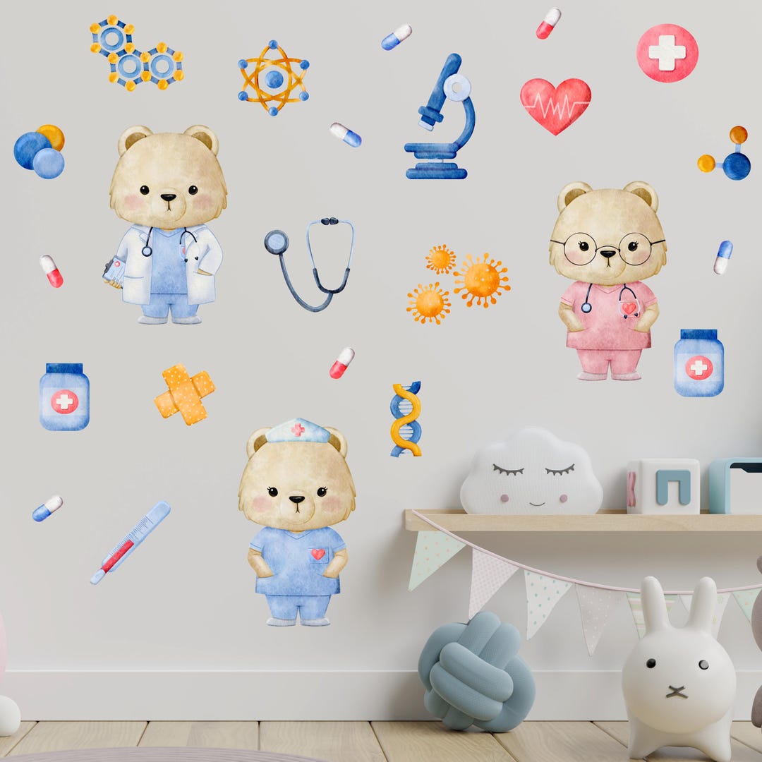 Doctor Bear Wall Stickers – Cute Medical Theme Nursery Decals, Hospital ...