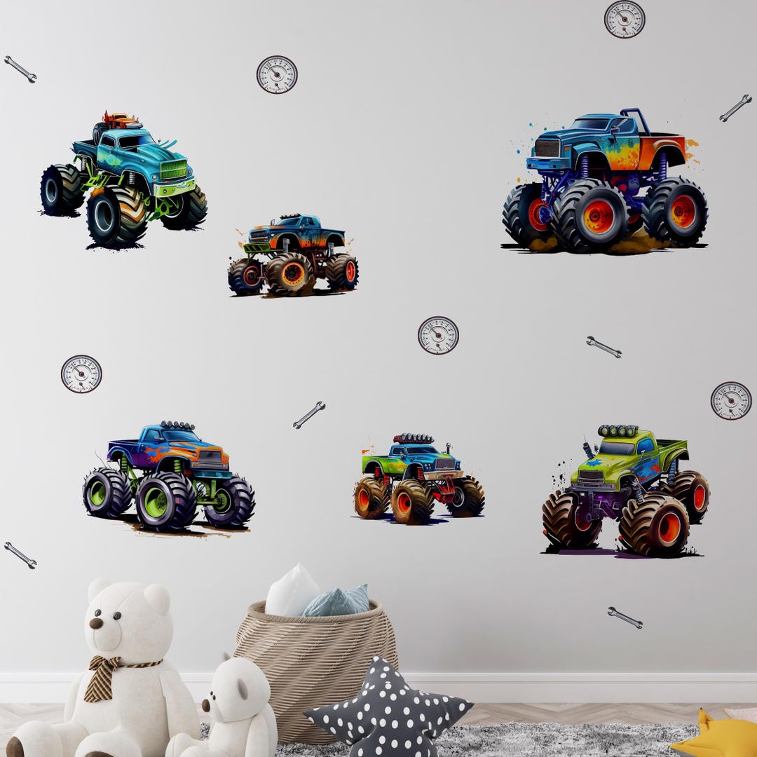Monster Truck Wall Decals | Boys’ Room Stickers | Removable Race Car ...