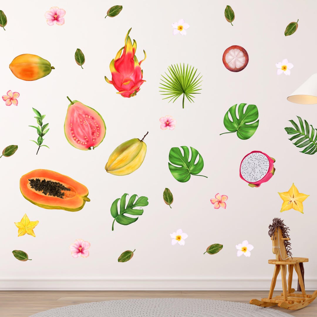 Tropical Fruit Wall Decals Kitchen Decor Watercolor Tropical Fruits ...