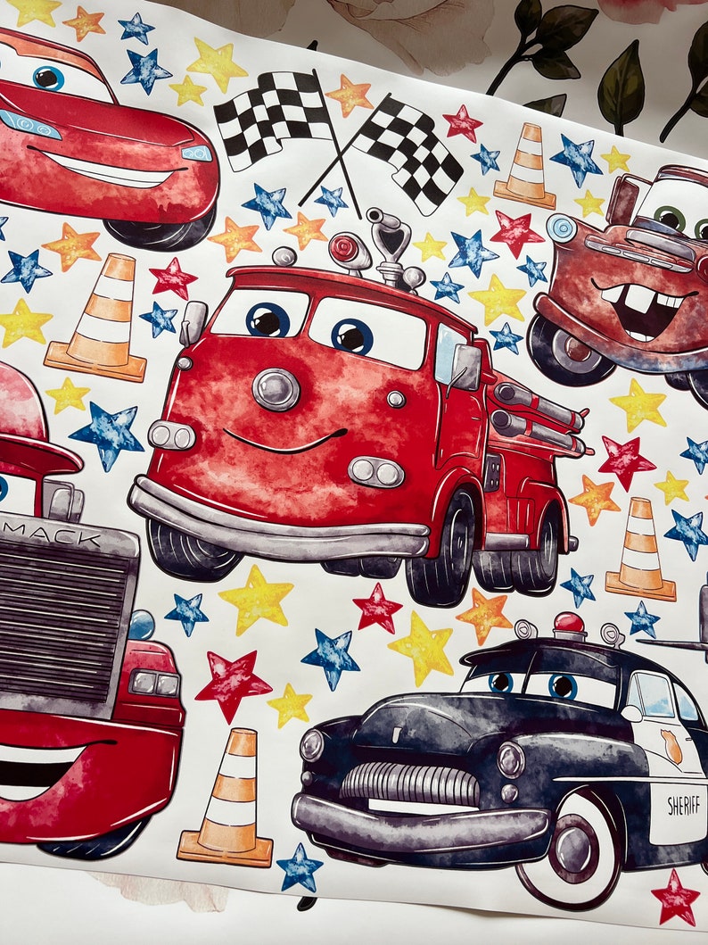 Calcomanías de pared de McQueen Cars, calcomanías de pared de coches de ...