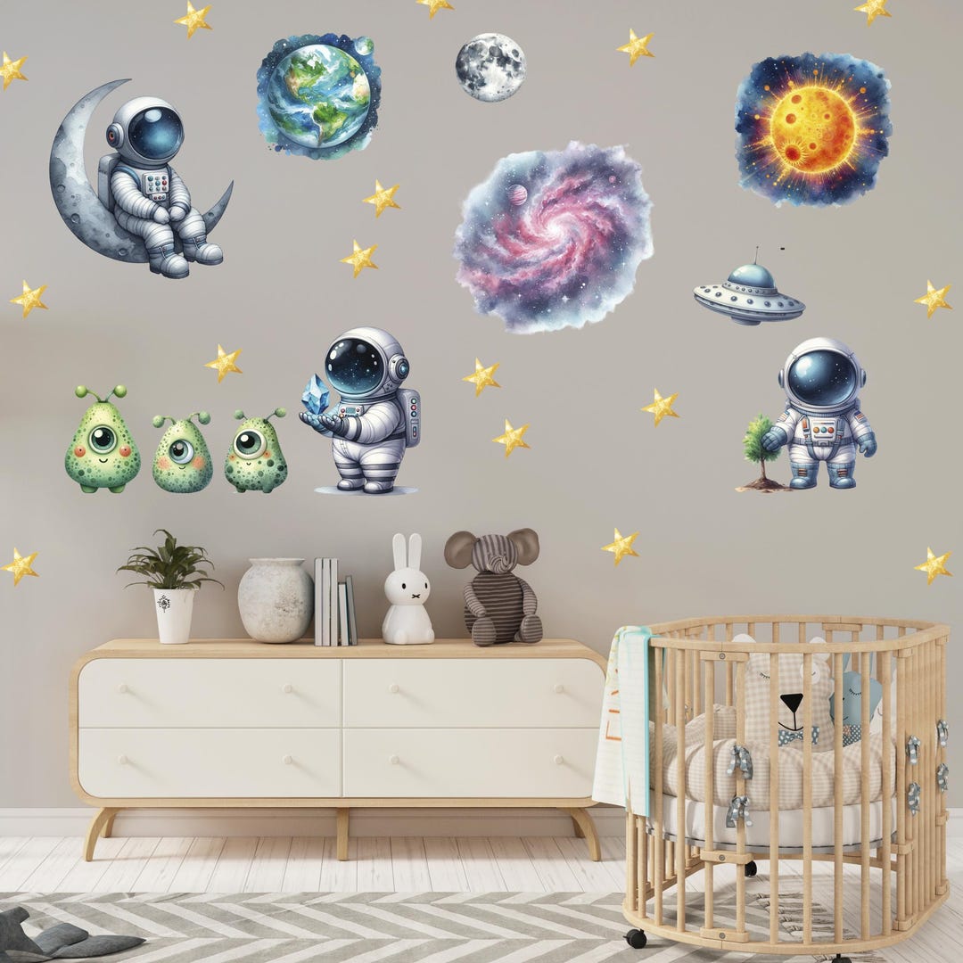 Space Wall Decals Astronaut Stickers Galaxy Room Decor Kids Room Space ...