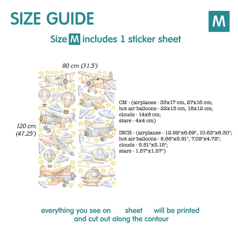 Vintage Airplane Nursery Wall Decals Hot Air Balloon Stickers Baby Room ...