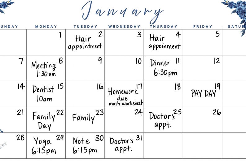 Printable & Digital Monthly Calendar – Floral Design | PDF + Goodnotes ...