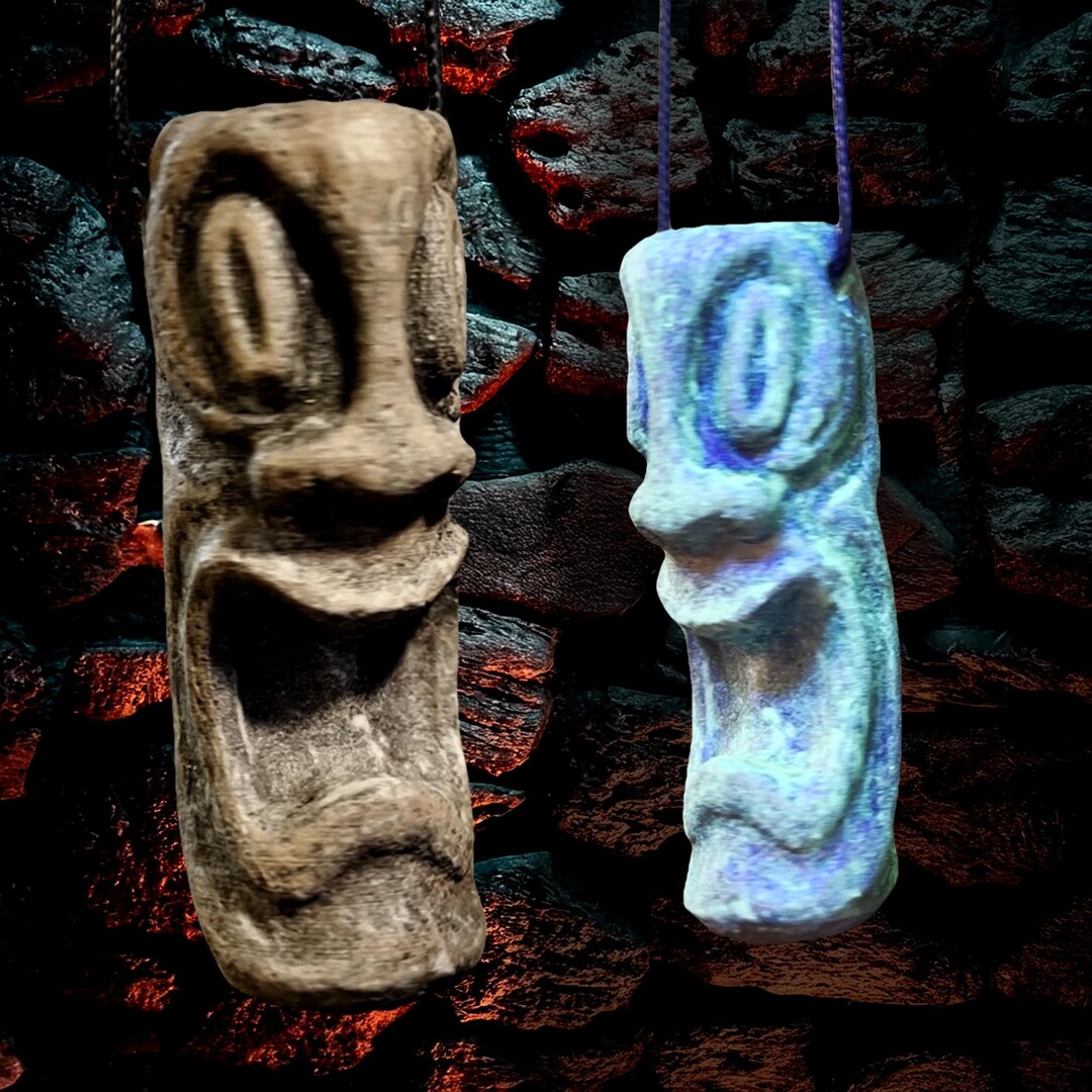 Hand Painted Tiki Amulet: Cast Resin "the Laugher" Necklace - Etsy