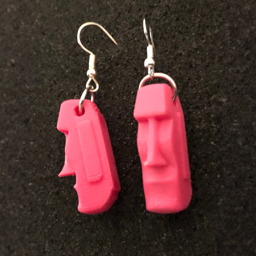 Hot Pink Moai 3D Printed Tiki Earrings by Kevin G - Etsy