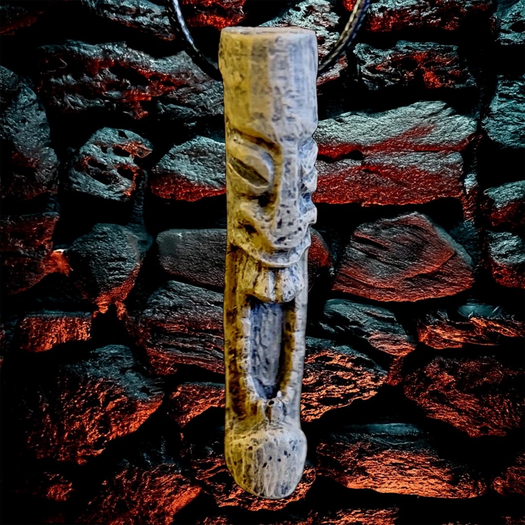 Hand-painted Tiki Amulet: Driftwood Look Resin Pendant Necklace - Etsy