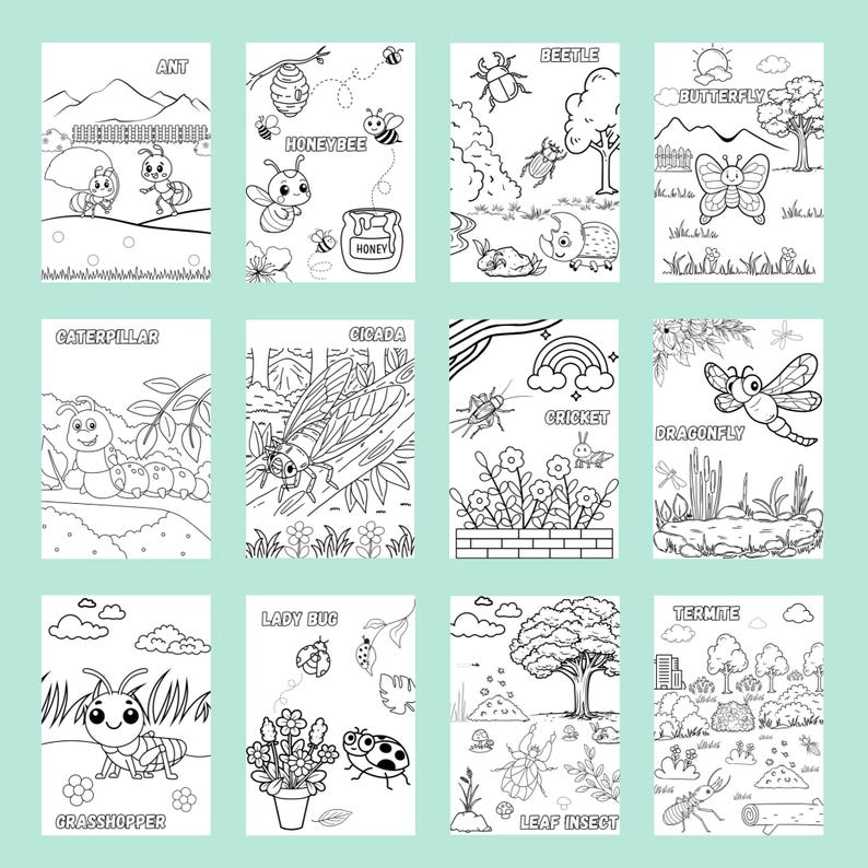 Insects Coloring Book for Kids | Nature Activity Pages (PDF Download ...