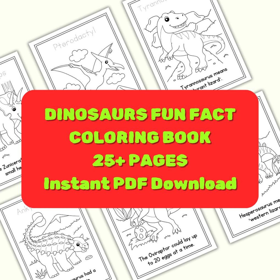 Dinosaur Fun Fact Coloring Book | 25+ Pages | Instant PDF Download - Etsy