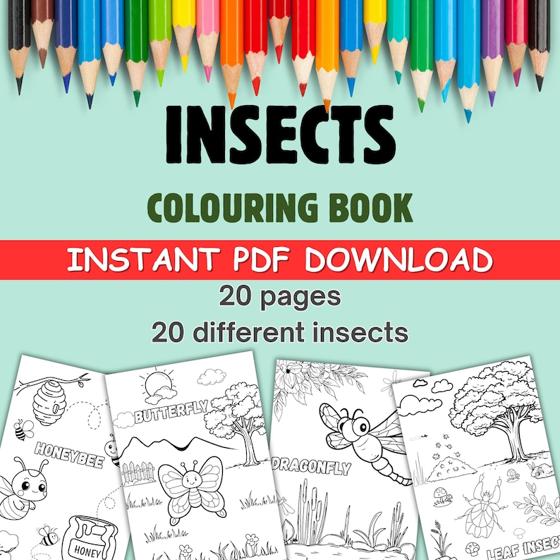Insects Coloring Book for Kids | Nature Activity Pages (PDF Download ...