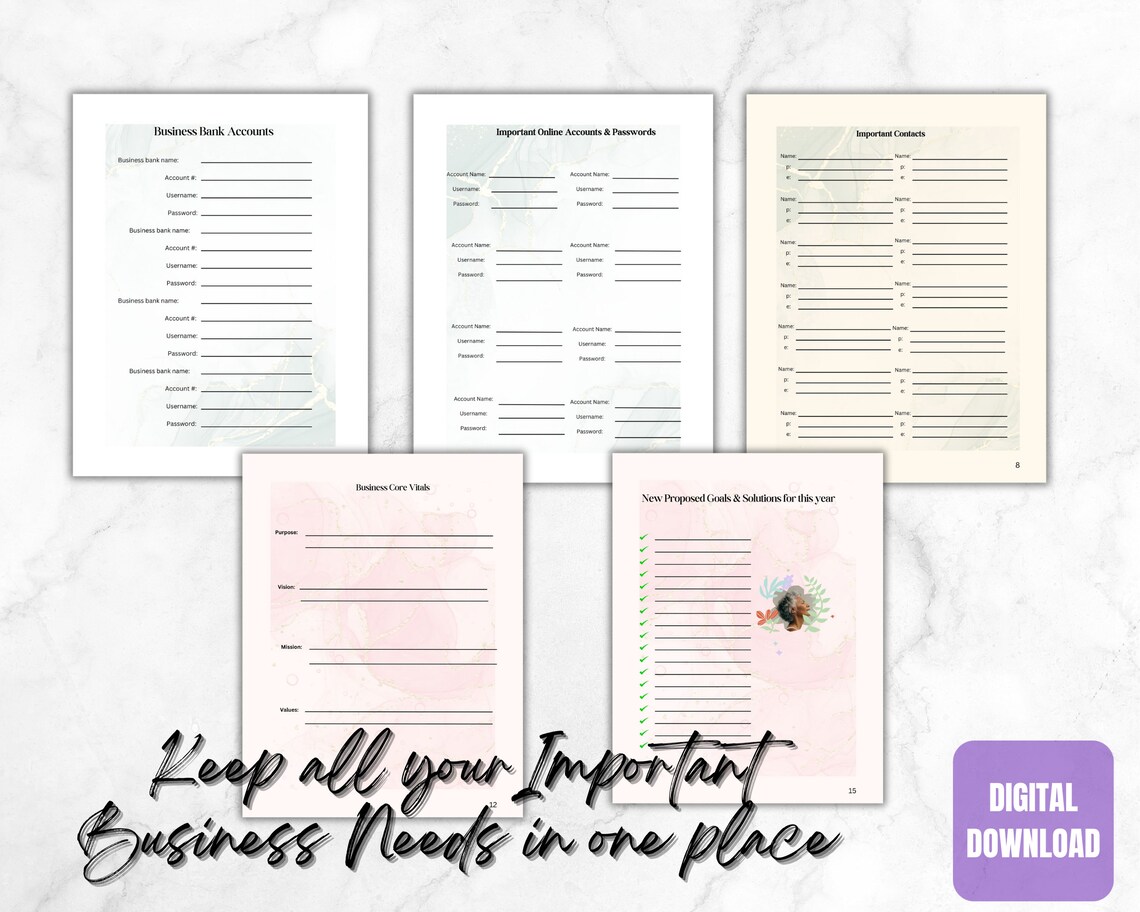 Printable Business Planner, Digital PDF Planner 2023-2024, Business ...