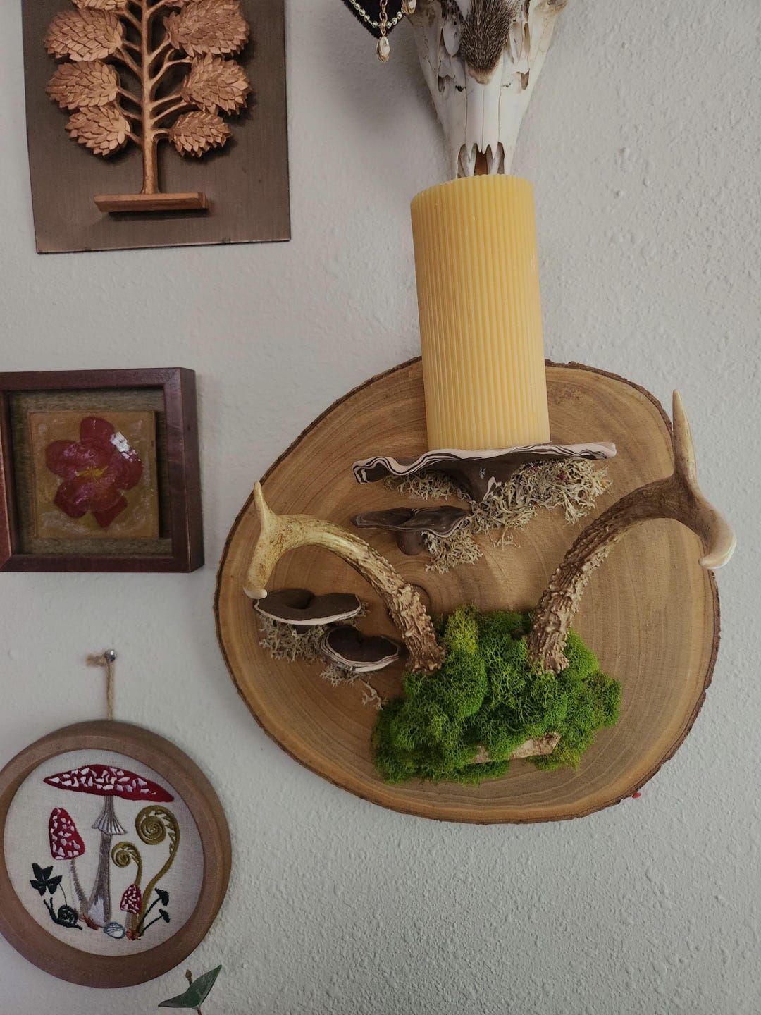 Rustic Forest Altar Wall Art | Antler, Moss & Fungi Candle Holder ...