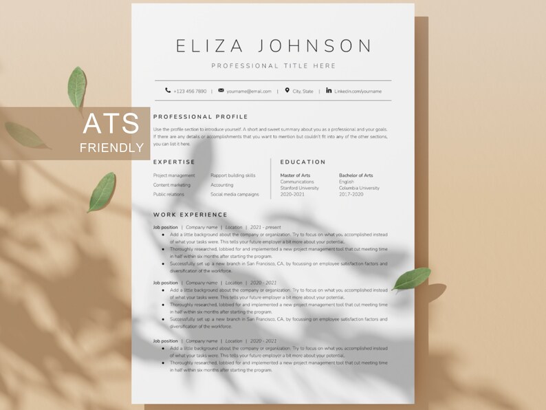 ATS Friendly Resume Template for Google Docs Word and Pages - Etsy