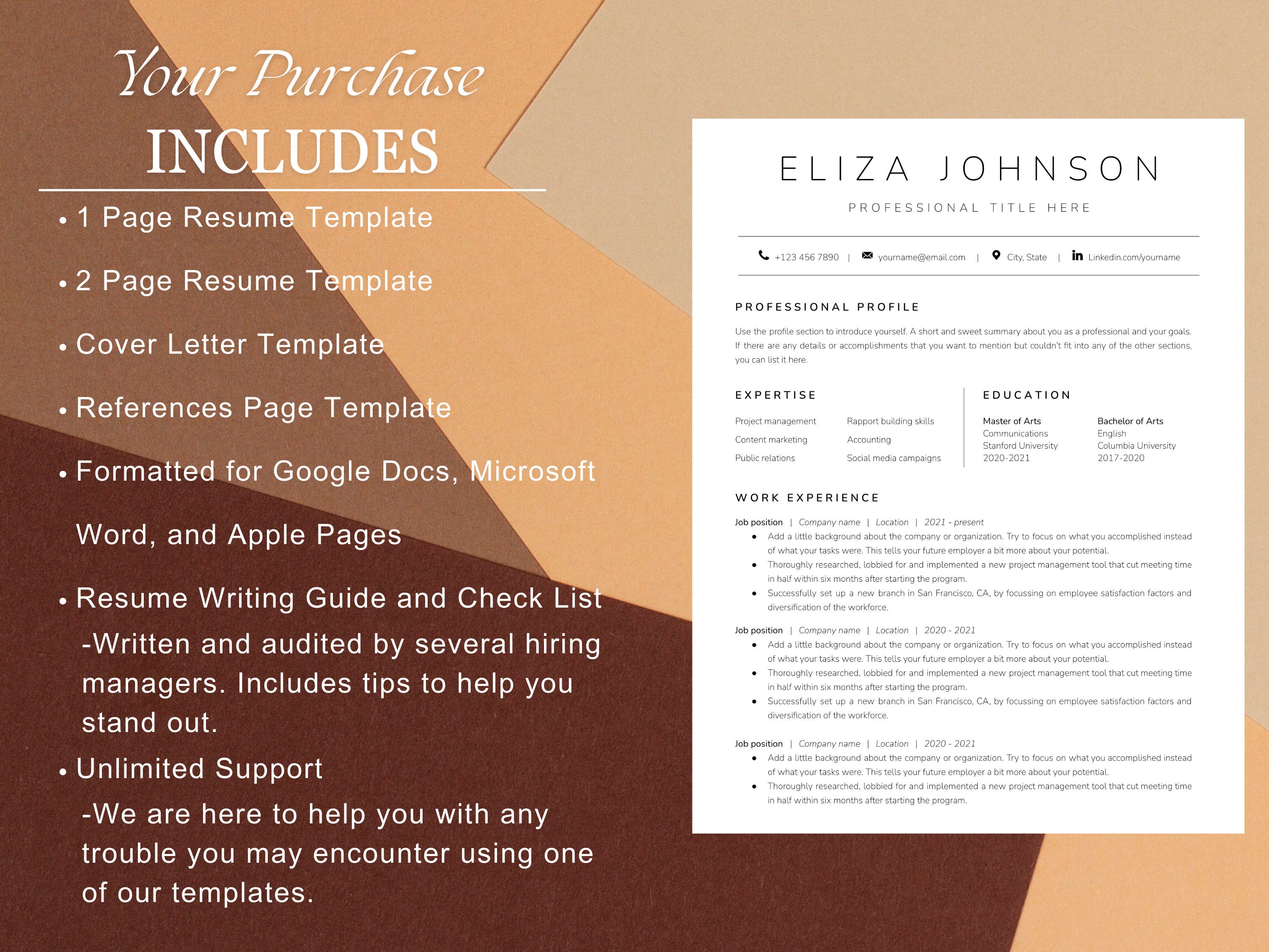 ATS Friendly Resume Template for Google Docs Word and Pages - Etsy