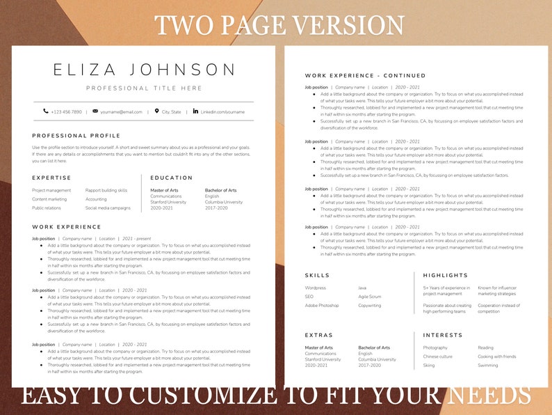 ATS Friendly Resume Template for Google Docs Word and Pages - Etsy