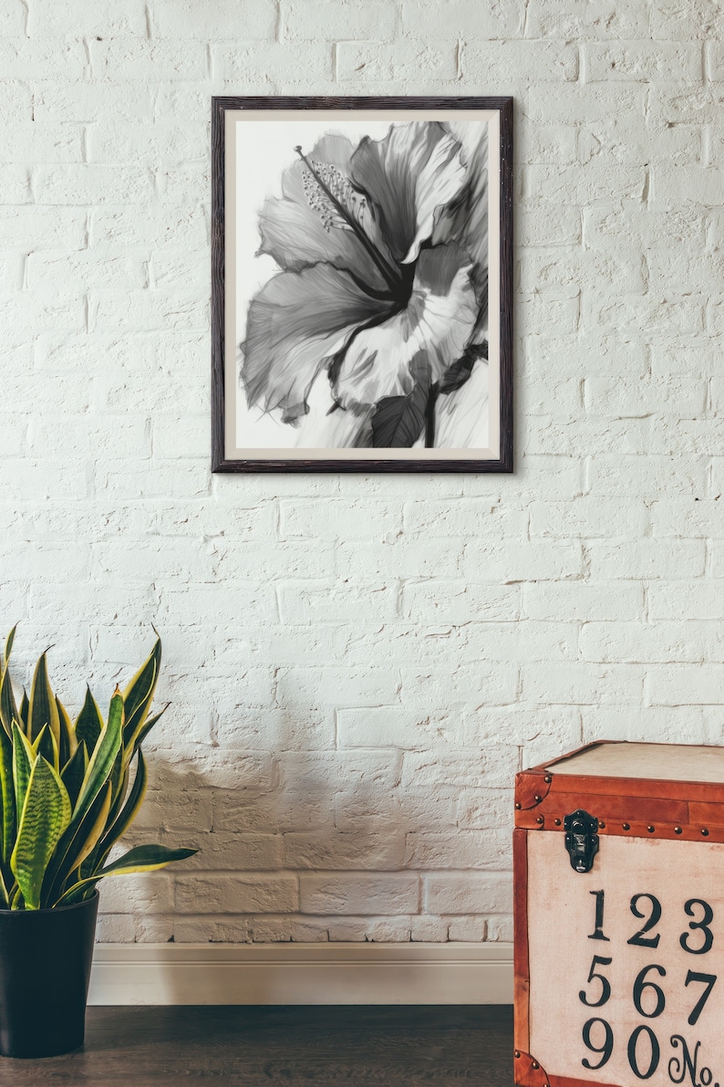Hibiscus Poster, Hibiscus Floral Wall Art, Hibiscus Printable Black and ...