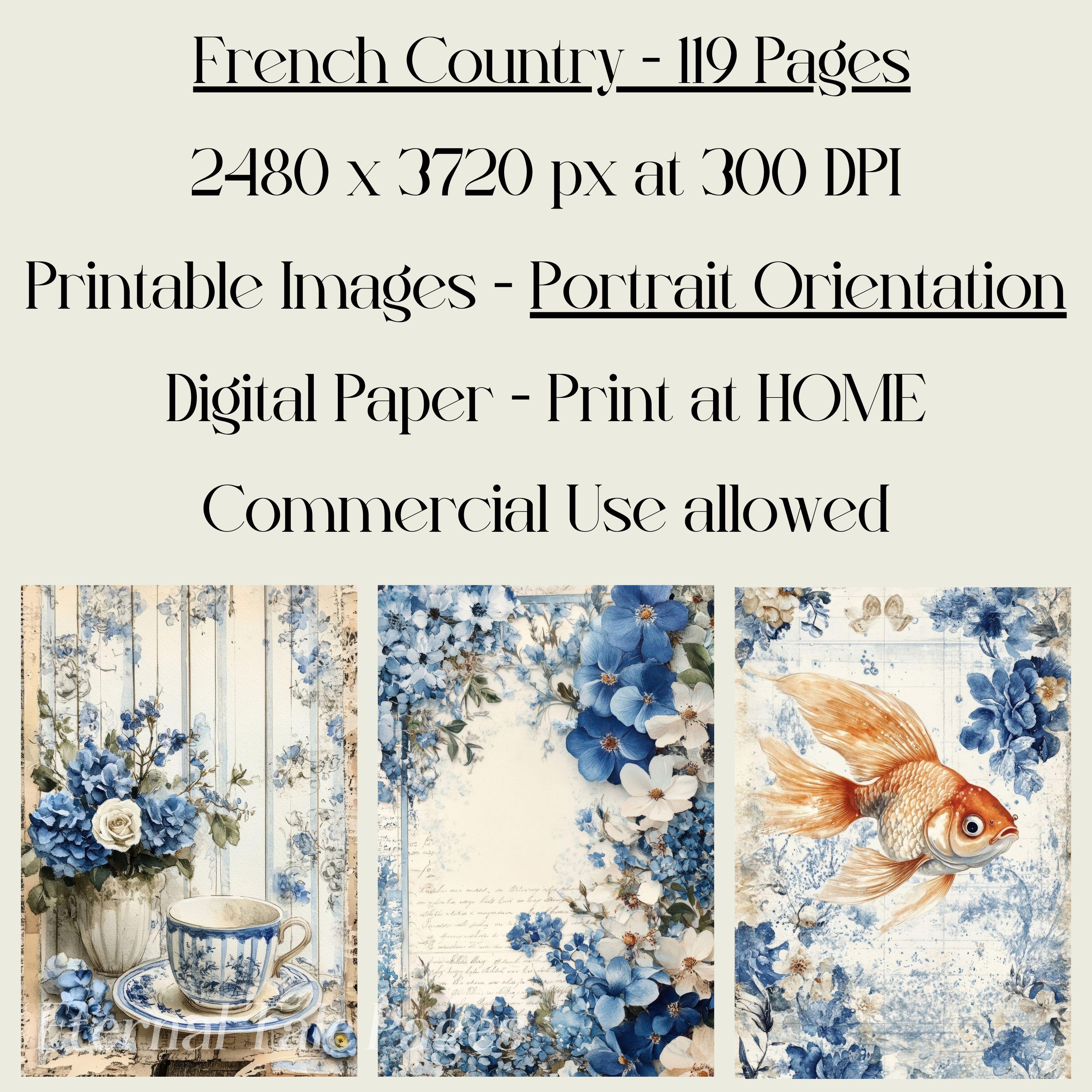 French Country Digital Paper: Blue Cottagecore Ephemera (119 JPEG) - Etsy