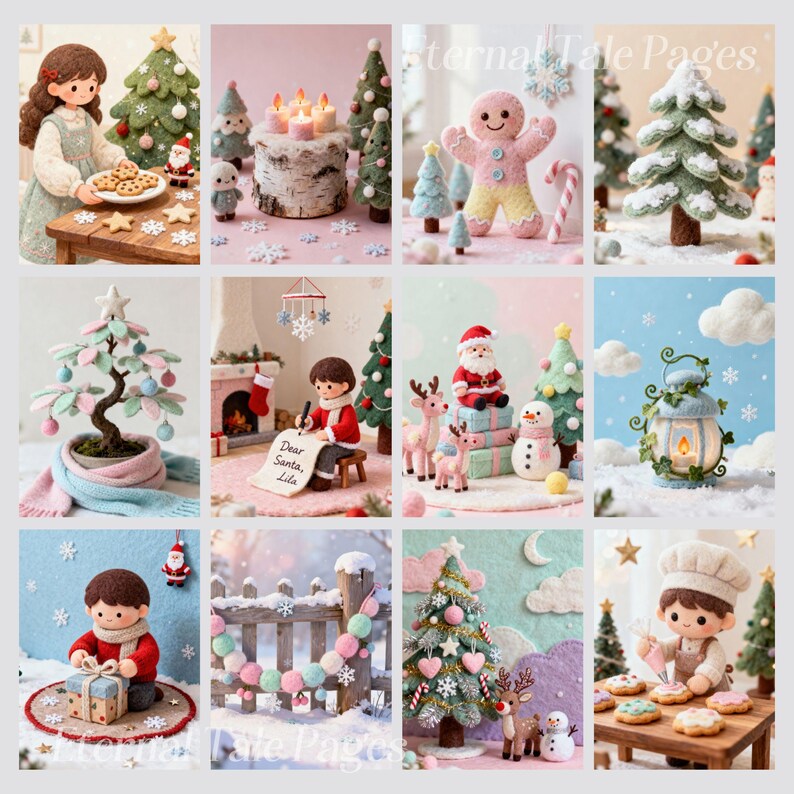 Felt Christmas Scenes Digital Paper, Pastel Winter Designs (digital ...