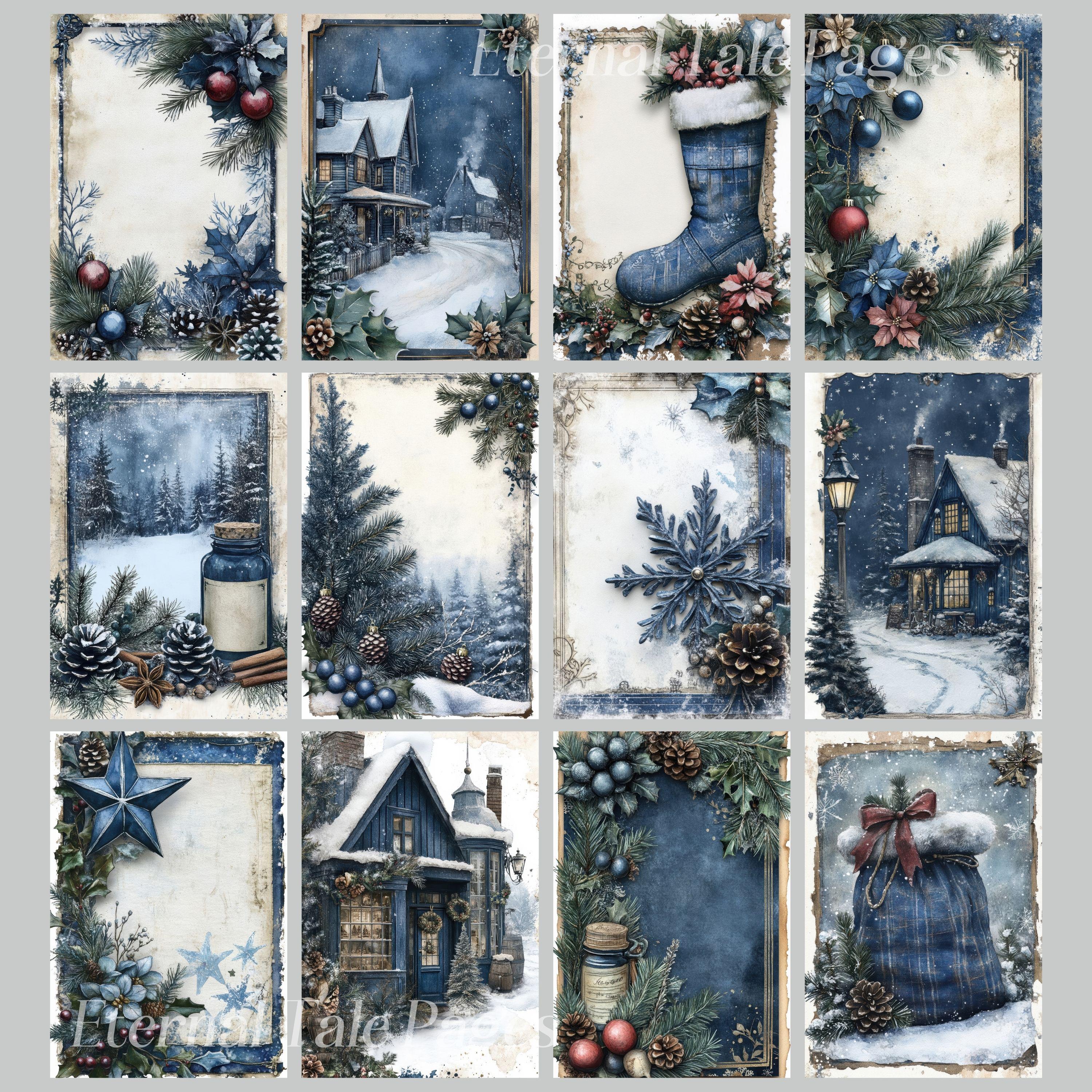 Vintage Blue Christmas Digital Paper: Junk Journal Scrapbook (digital ...