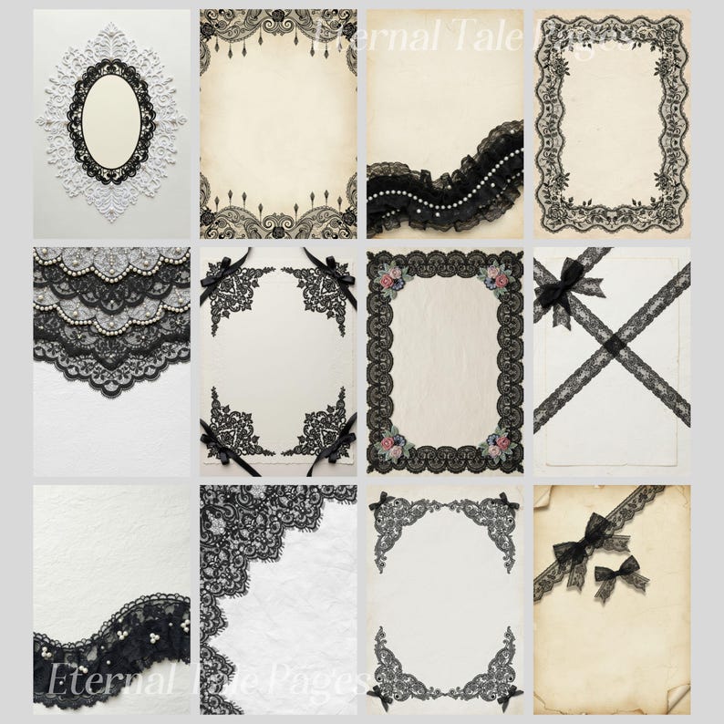 Black Lace Digital Paper: Vintage Floral Borders (digital Download) - Etsy