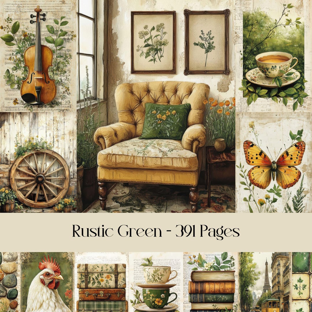 Rustic Greenery Digital Paper: Cottagecore Scrapbook Pages (391 A4 ...