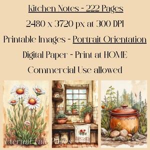 Kitchen Notes Pages, Digital Paper, Junk Journal, Scrapbook, Cooking ...