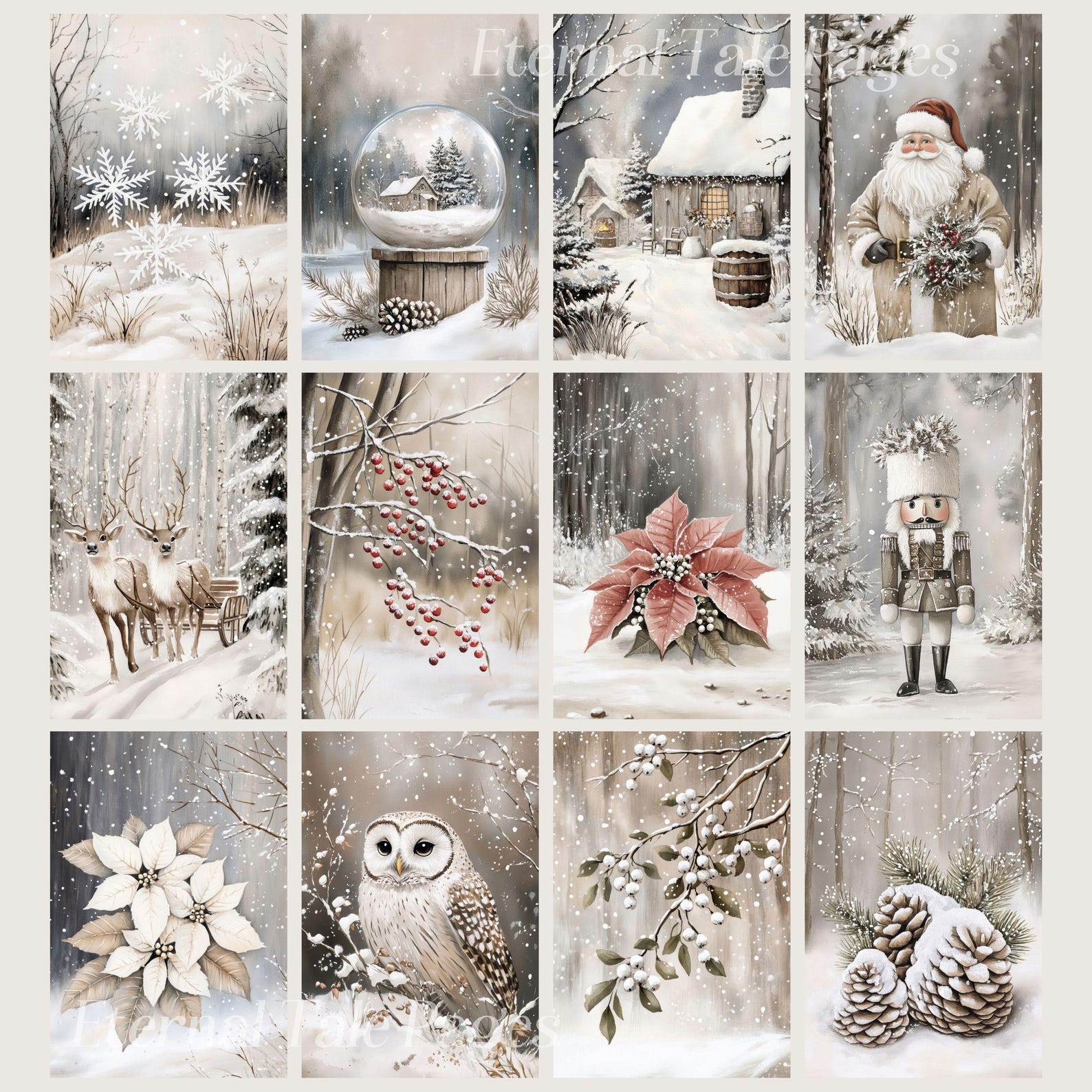 Neutral Christmas Digital Paper Set: Beige Winter Backgrounds ...