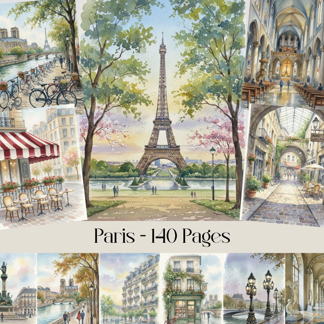 Paris Watercolor Digital Paper, France, Parisian Streets, Romantic City ...