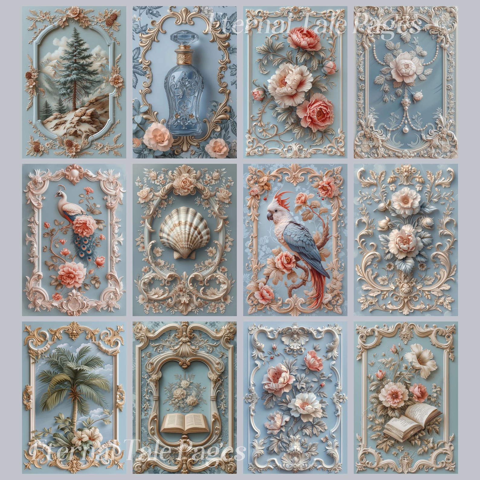 Baroque Frames Digital Paper: Light Blue Rococo Images (144 JPEG) - Etsy