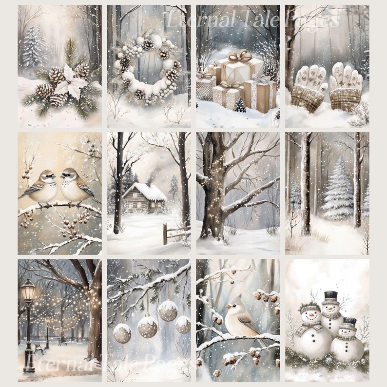 Neutral Christmas Digital Paper Set: Beige Winter Backgrounds ...