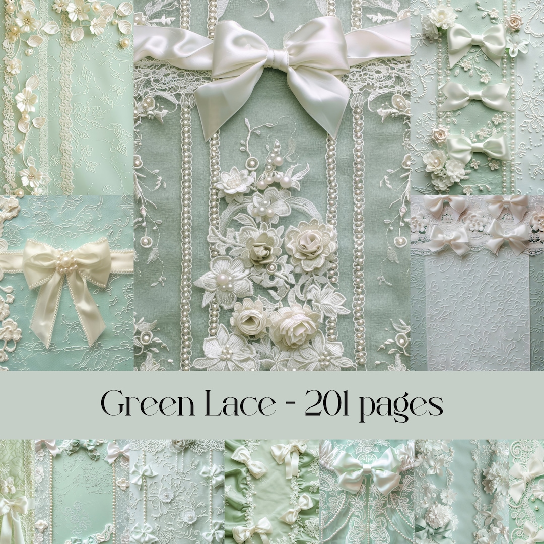 Green Lace Digital Paper: Junk Journal Scrapbook Pages (A4, 300 DPI ...