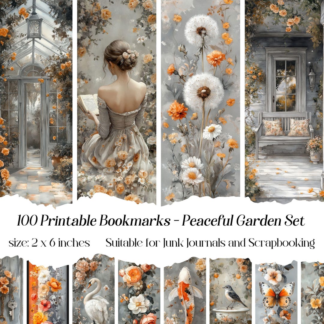 Peaceful Garden Bookmarks: Shabby Chic Printable (PDF) - Etsy