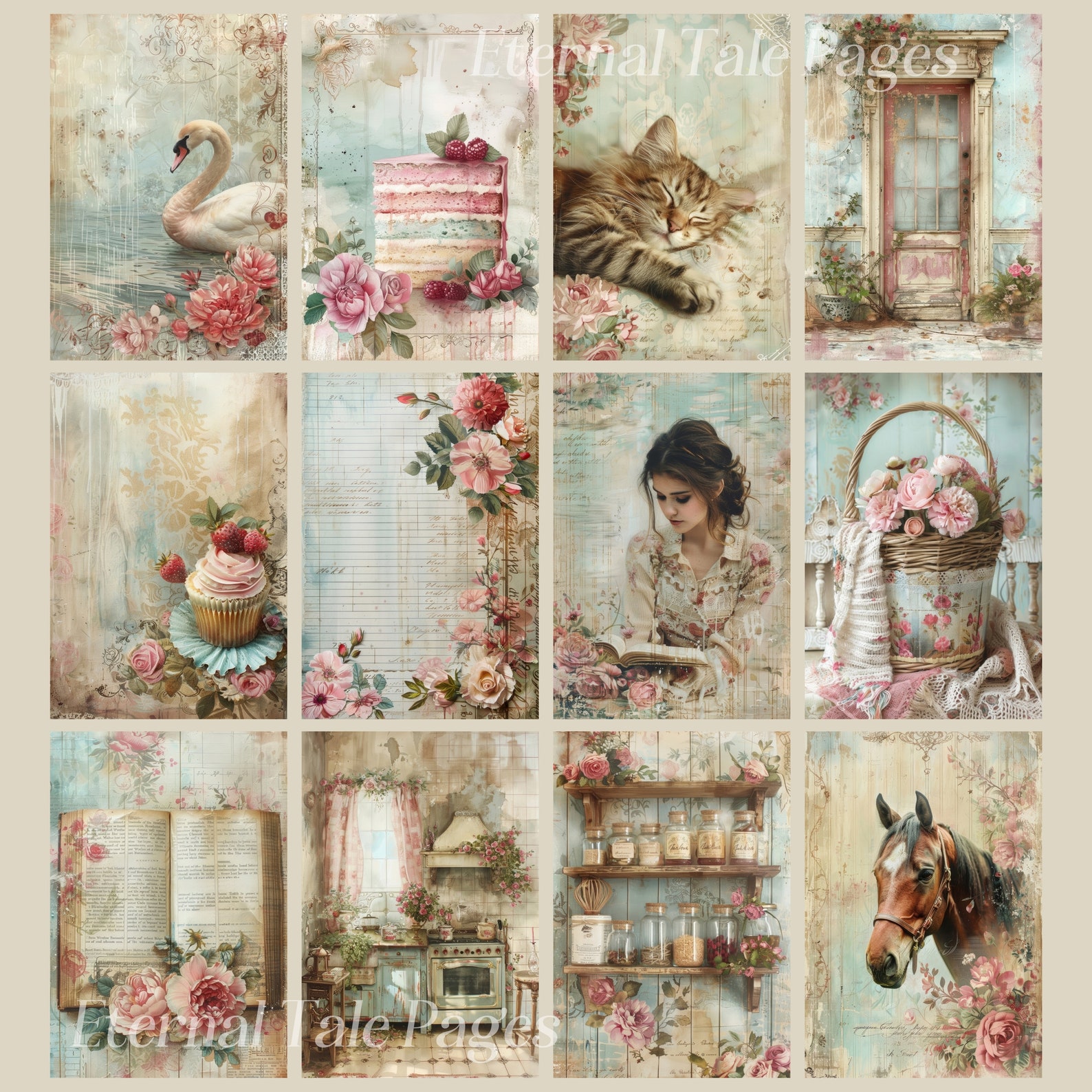 Summer Cottage Scrapbook Paper: Vintage Countryside Images (digital ...