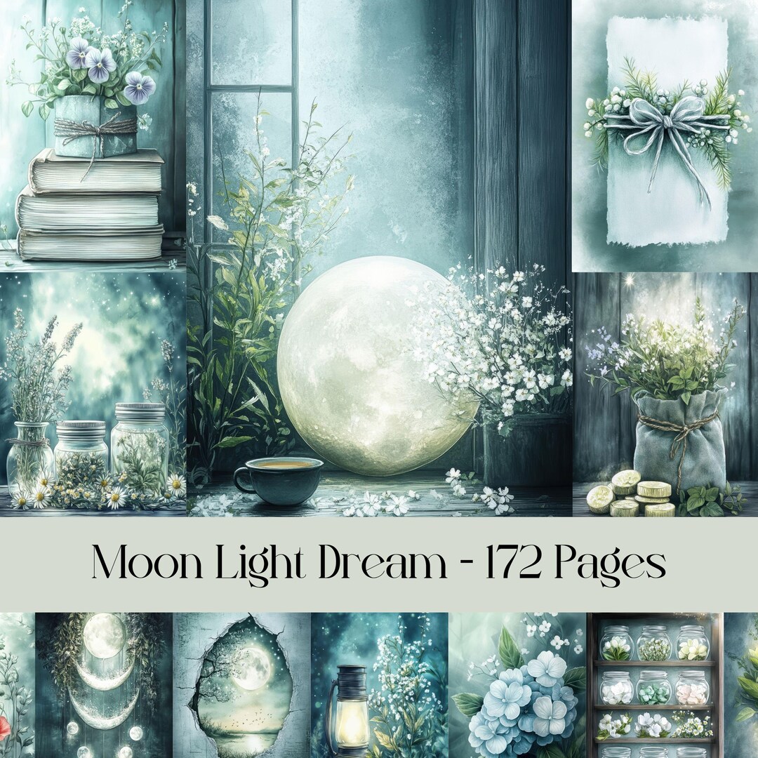 Moon Light Dream Pages, Digital Paper, Junk Journal, Fantasy, Enchanted ...