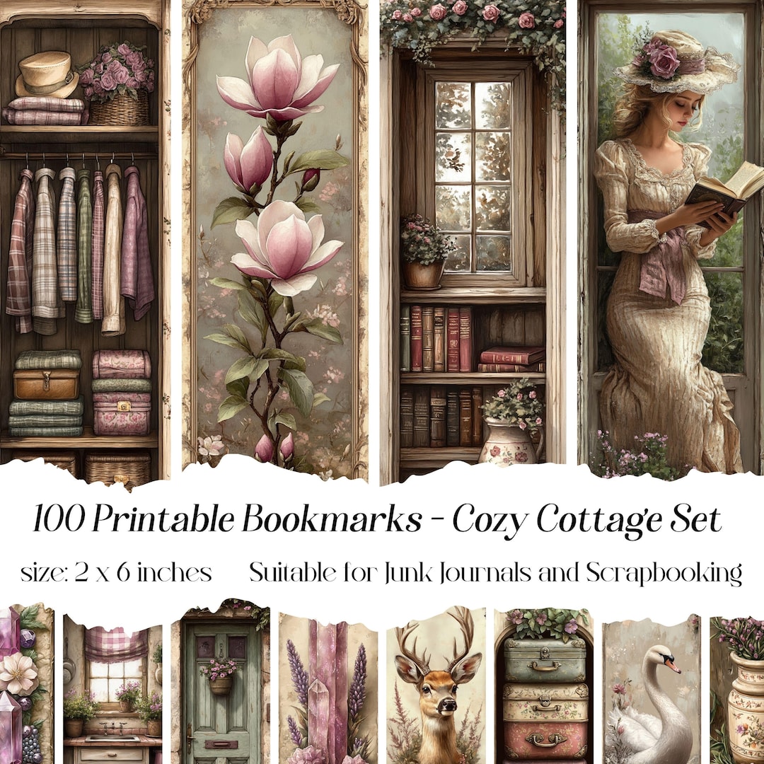 Cozy Cottage Bookmarks, Junk Journal, Scrapbooking, Rustic Country ...