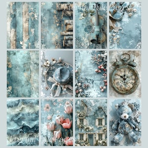 Blue Vintage Scrapbook Paper: Lace, Flowers, Jewelry (digital Download ...