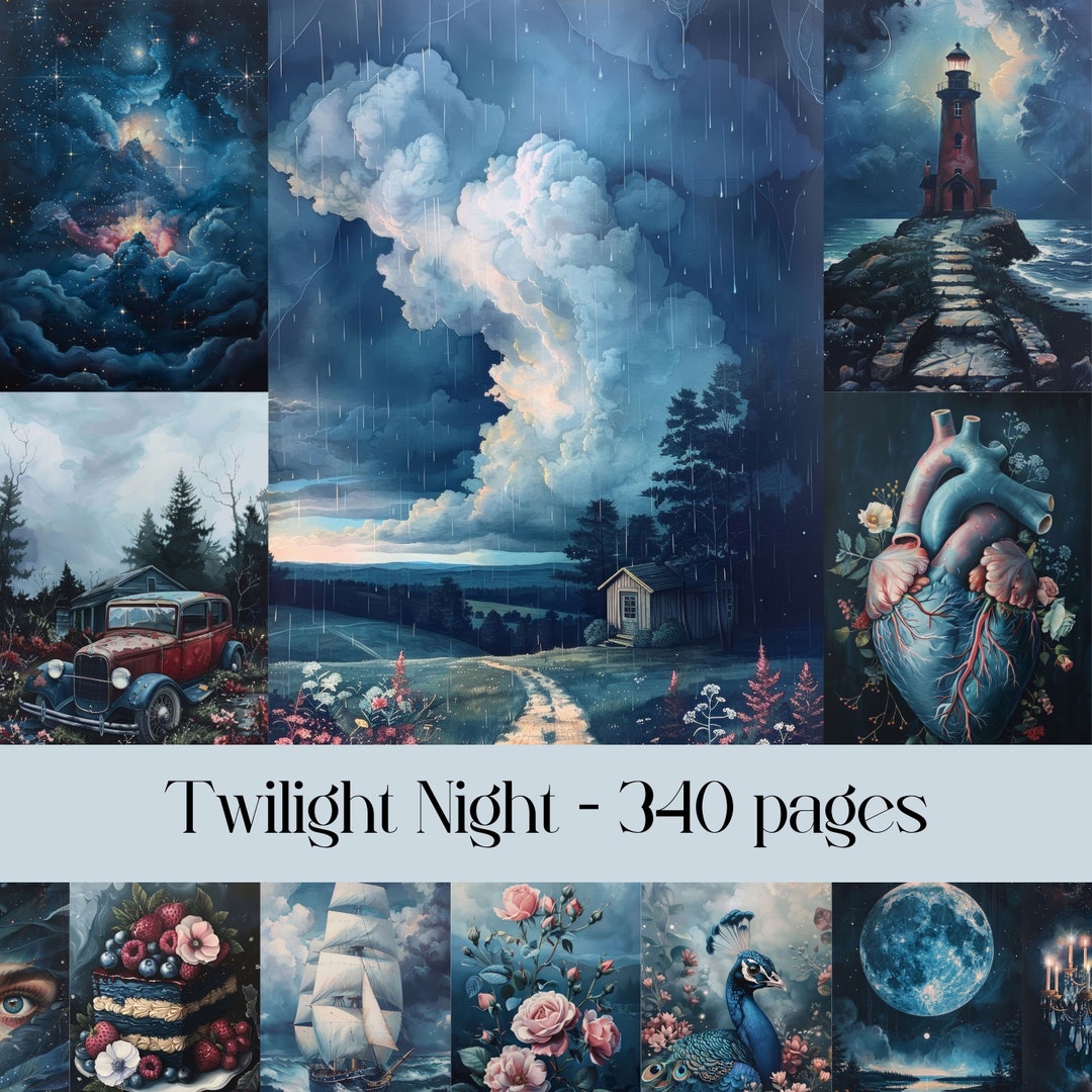 Twilight Night Pages for Scrapbook and Junk Journal, Digital Paper ...