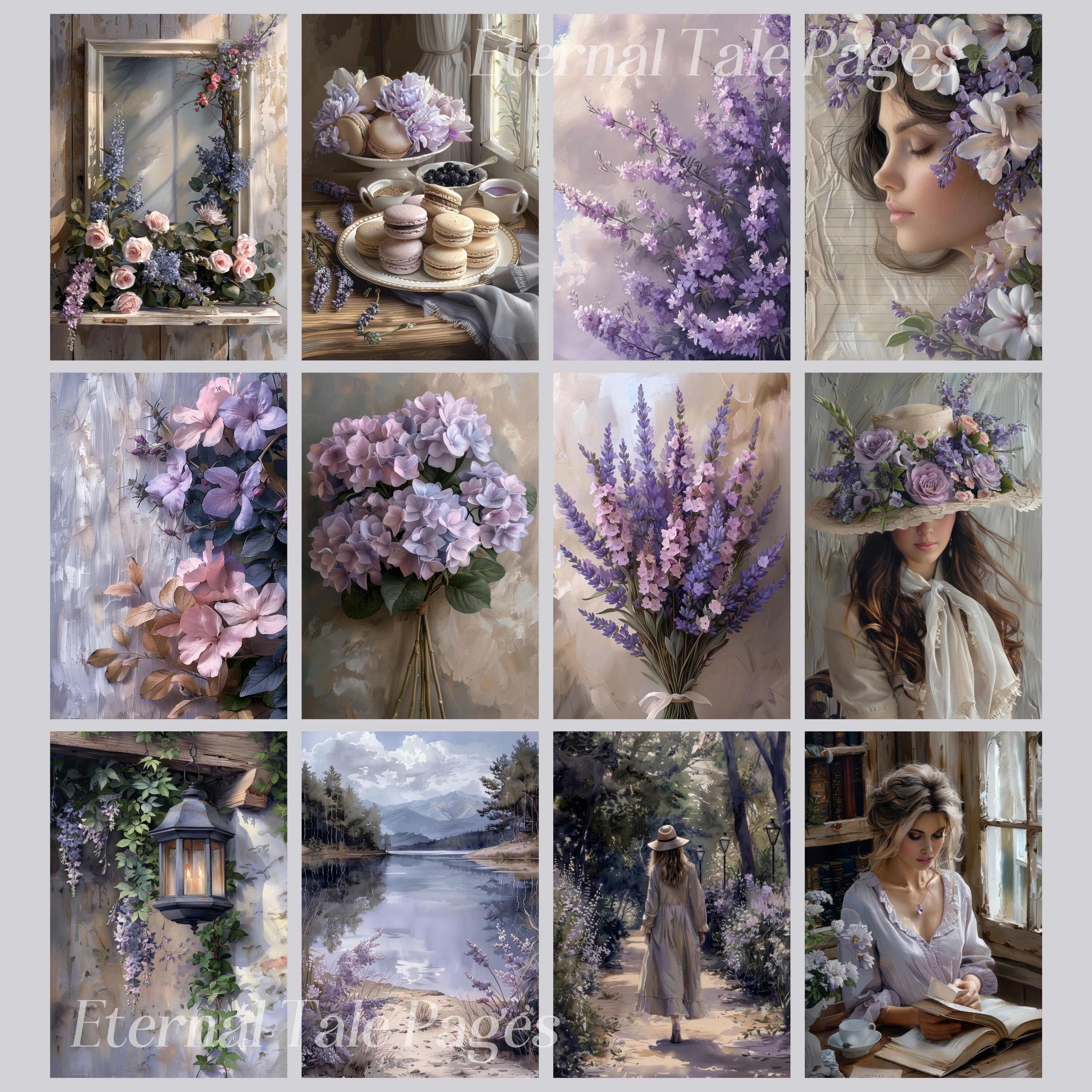 Lavender Cottagecore Scrapbook Pages: French Village Printable Images ...
