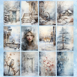 Winter Shabby Chic Junk Journal Pages: Cozy Snow Scenes, Printable Wall ...